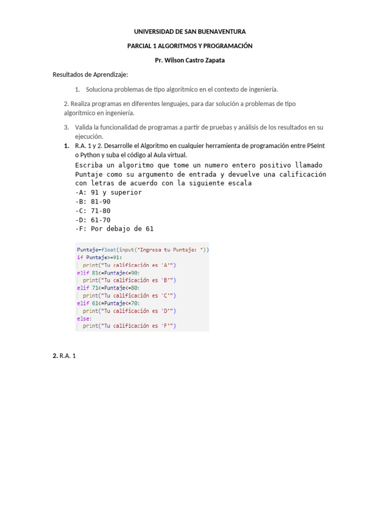 Algoritmos y Programación: Examen Parcial | PDF | Python (lenguaje de ...