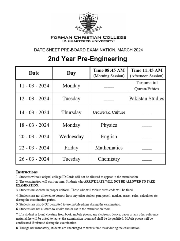 2nd Year Pre Engineering 2024 | PDF