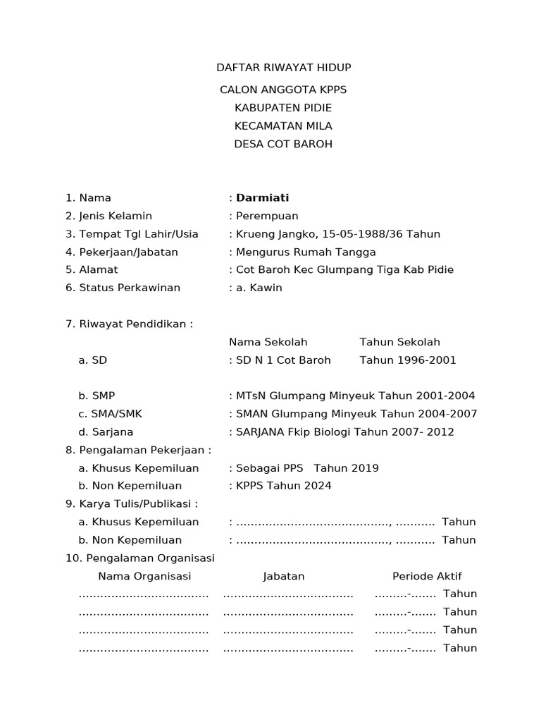 CV Calon Anggota KPPS | PDF