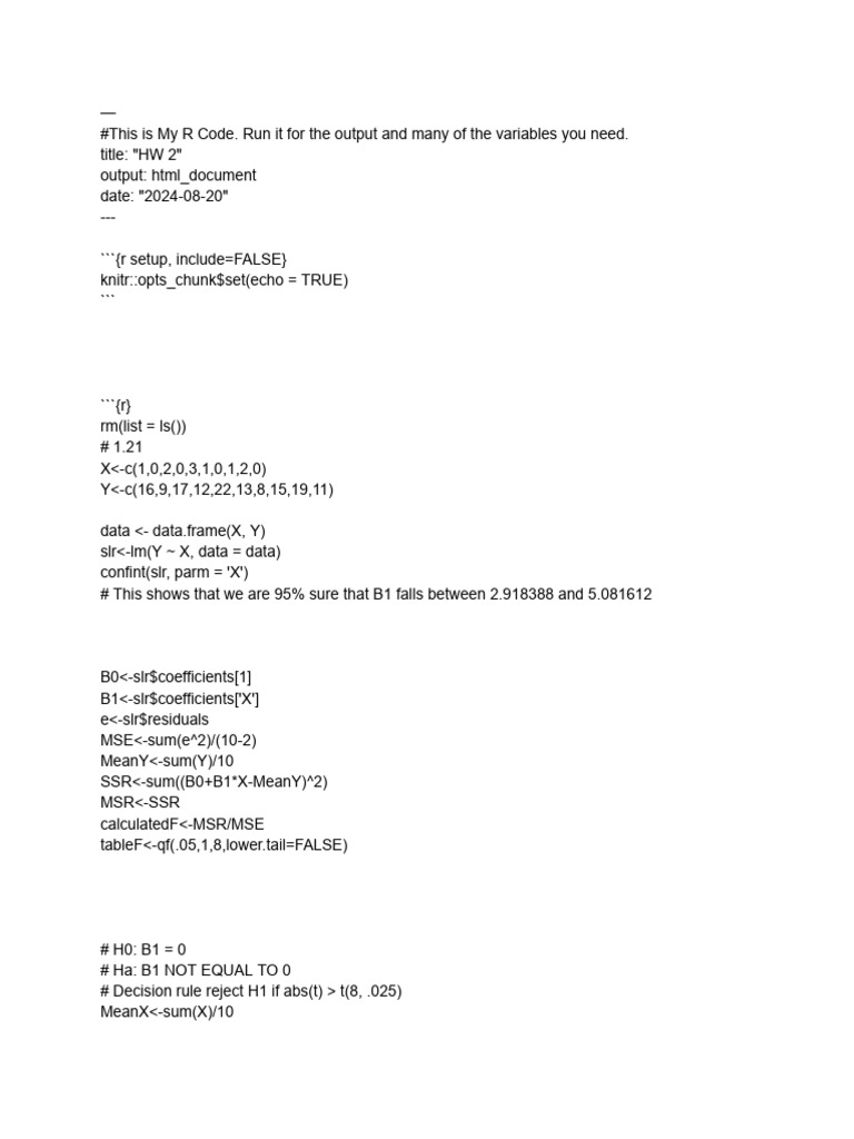 HW2 | PDF | Coefficient Of Determination | Applied Mathematics