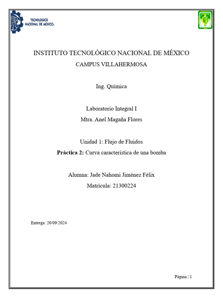 U1 P2 Jimenez Felix Jade Nahomi | PDF | Bomba | Descarga (hidrología)