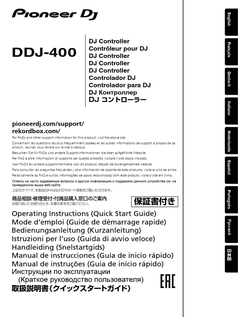 DDJ-400 Quickstart Manual Quick Start Guide EN FR DE IT NL ES PT RU JA ...