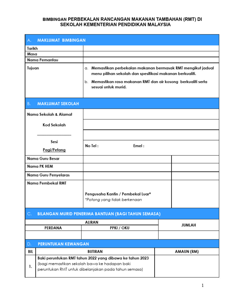 Instrumen Bimbingan Perbekalan RMT | PDF