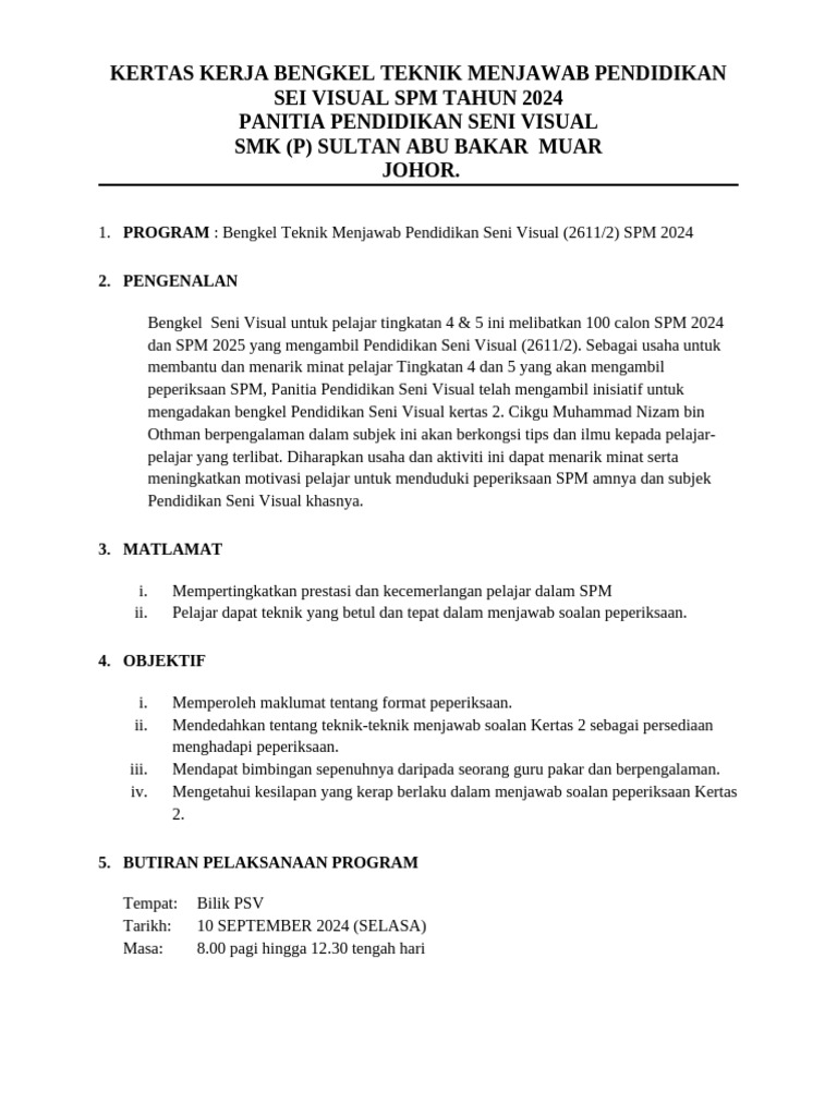 Kertas Kerja Teknik Menjawab PSV 2024 - 1 Program | PDF