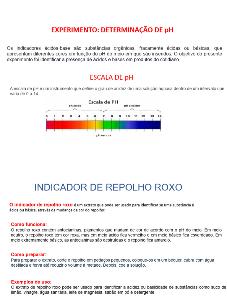 Experimento 02 Repolho Roxo - Slides-01 | PDF | Ácido | Ph