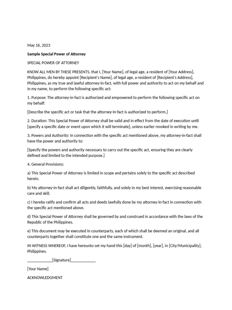 sample SPA | PDF | Power Of Attorney | Civil Law (Common Law)