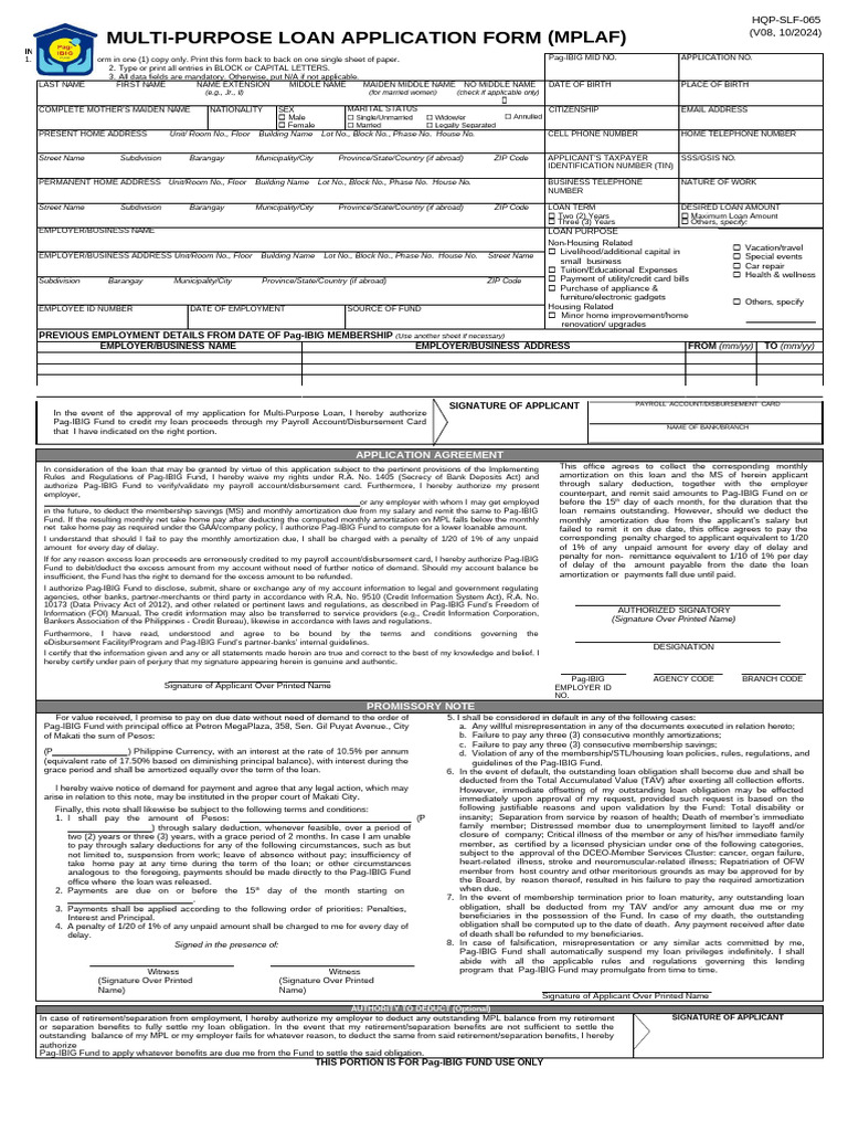 SLF065 MultiPurposeLoanApplicationForm V08 | PDF | Loans | Business
