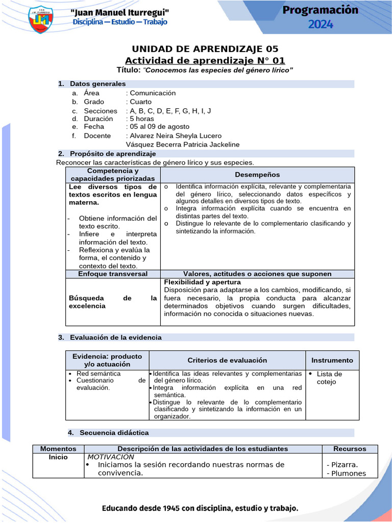 Sesión 01 - Unidad de Aprendizaje 05 | PDF | Evaluación | Aprendizaje