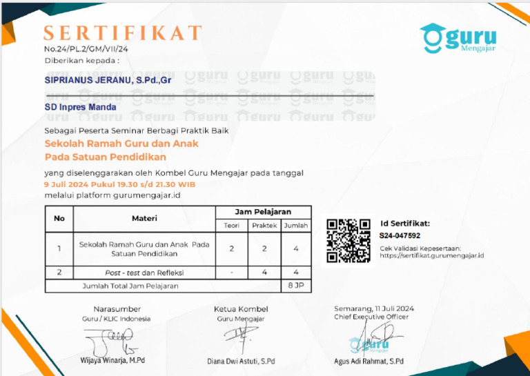 Sertifikat Seminar Siprianus | PDF
