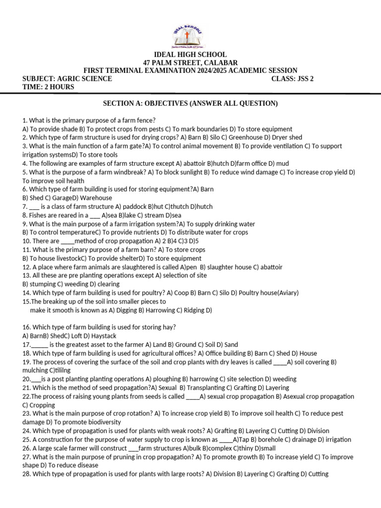 Jss 2 Agric Science | PDF | Hay | Pruning