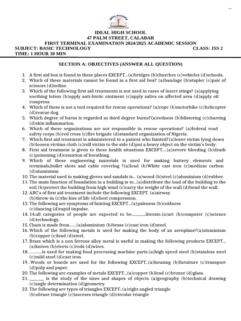 Jss 2 Basic Tech | PDF | Triangle | Elementary Geometry