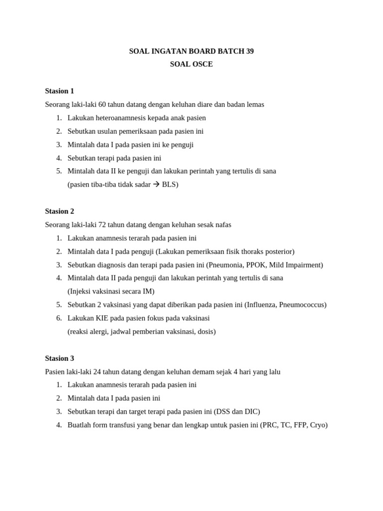 Soal OSCE Batch 39 untuk Mahasiswa Kedokteran | PDF | Sains & Matematika