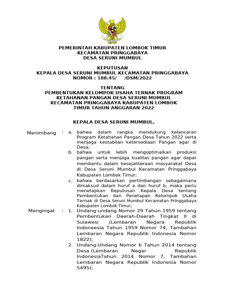 SK Kelompok Ternak | PDF