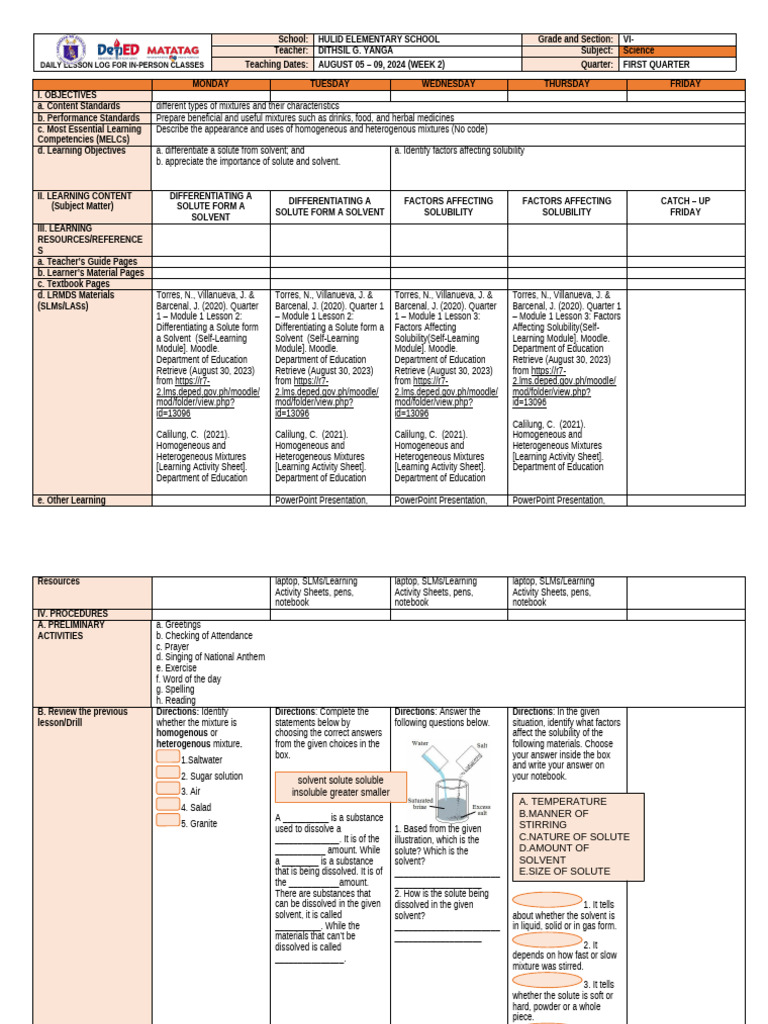 G6 Q1W2 DLL SCIENCE (MELCs) | PDF | Solubility | Solvent
