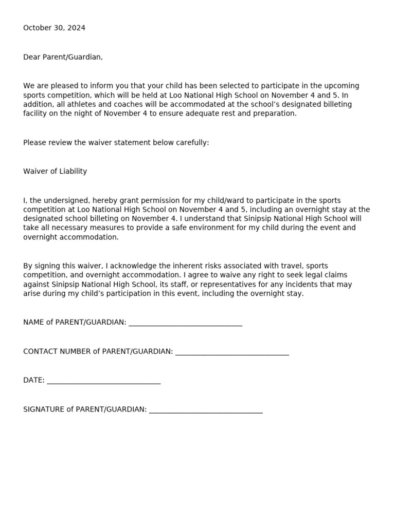 Sports Waiver for Loo High Competition | PDF | Law | Wellness