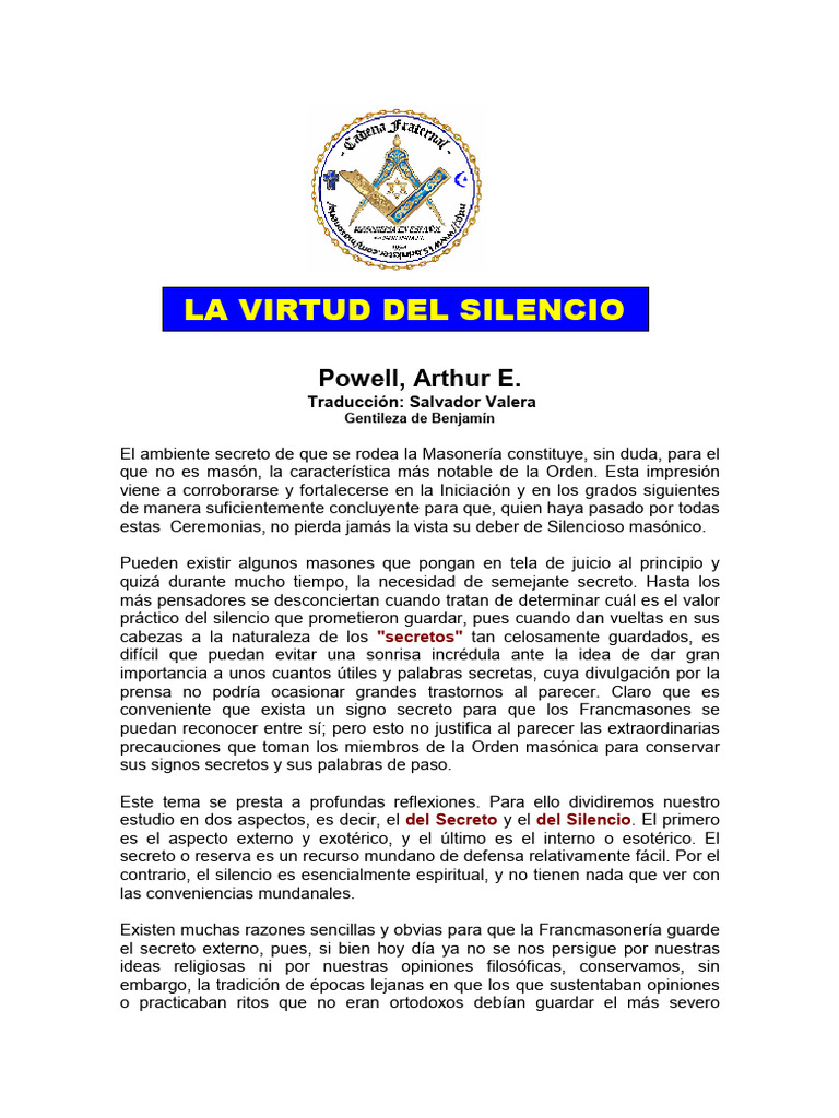 Plancha n.00441 - La Virtud Del Silencio | PDF | Amor | Masonería