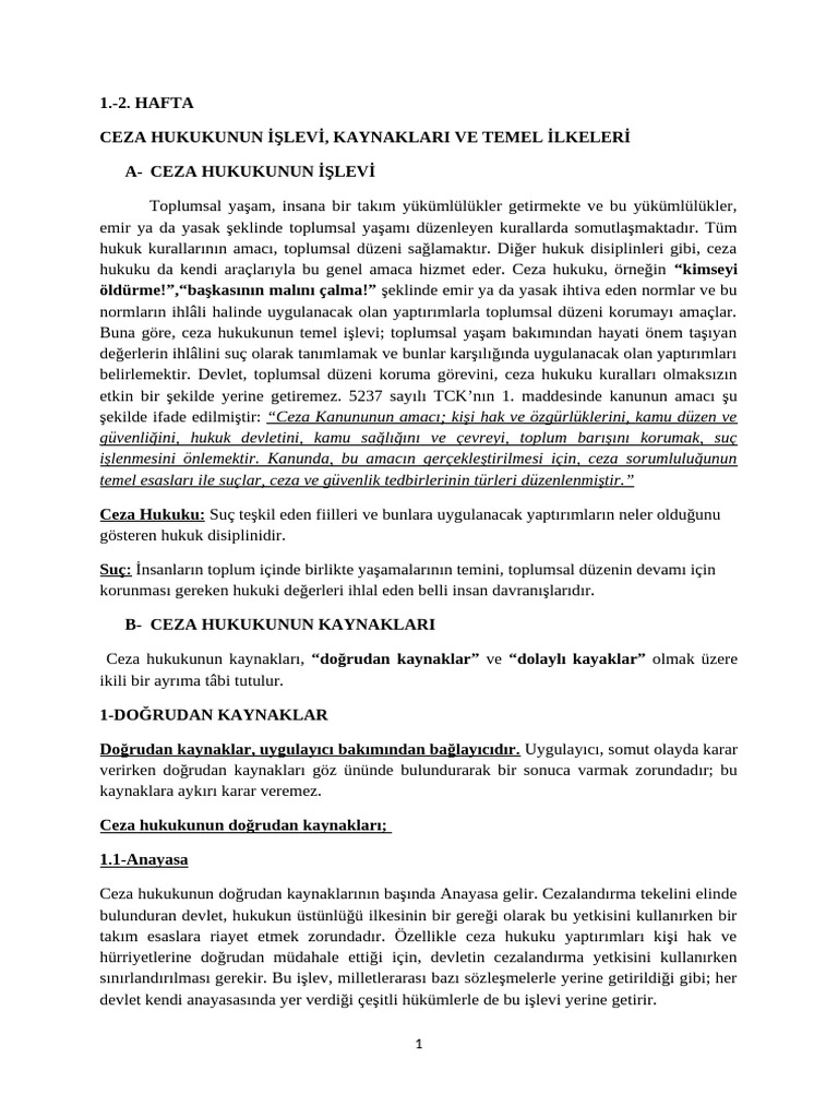 1.-2. Hafta Ceza Hukuku Bi̇lgi̇si̇ | PDF