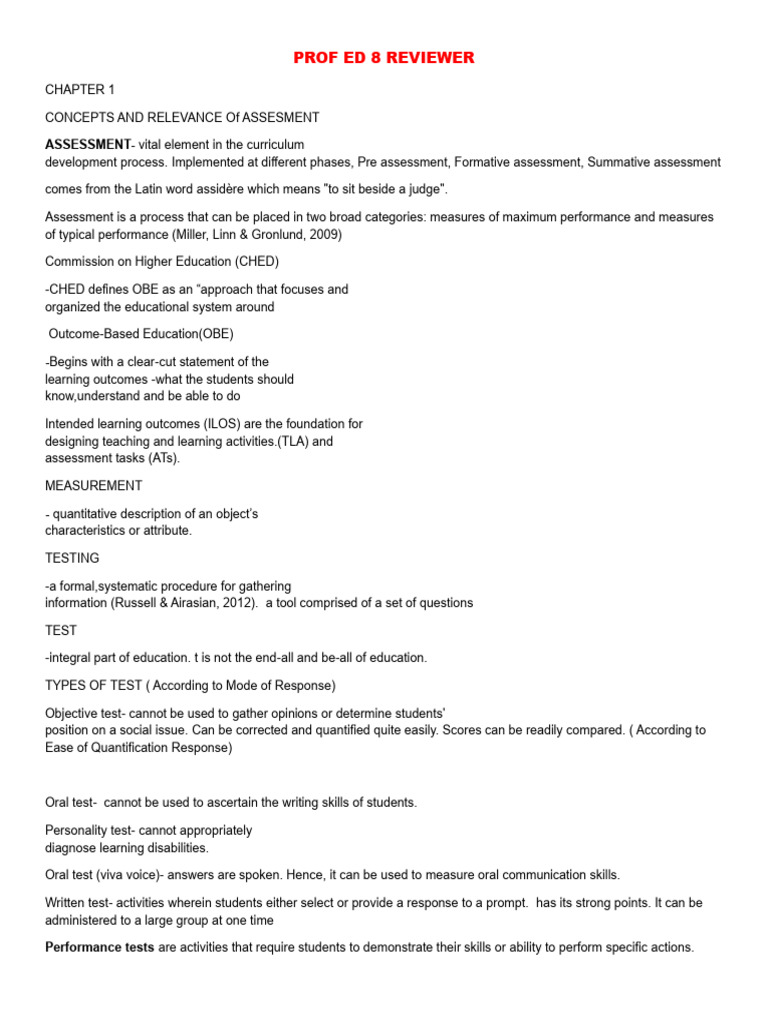 REVIEWER-IN-PROF-ED-8 (1) | PDF | Educational Assessment | Learning