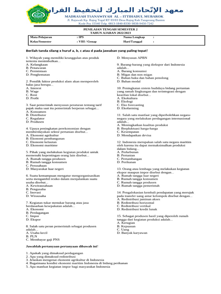 Soal PTS IPS Kelas 8 Semester Genap | PDF | Bisnis