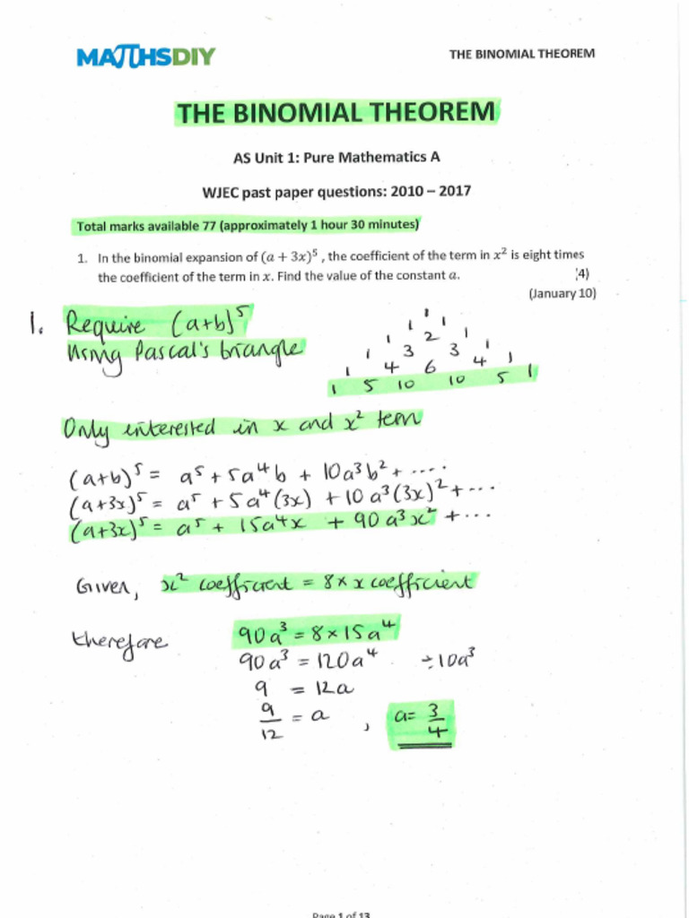 The Binomial Theorem Solutions | PDF