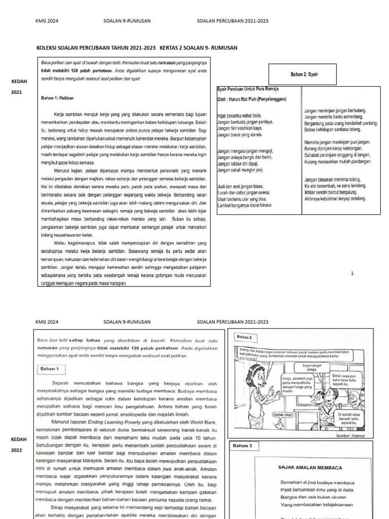 Koleksi Soalan 9 Rumusan Soalan Percubaan Tahun 2021 2023 Cikgu | PDF
