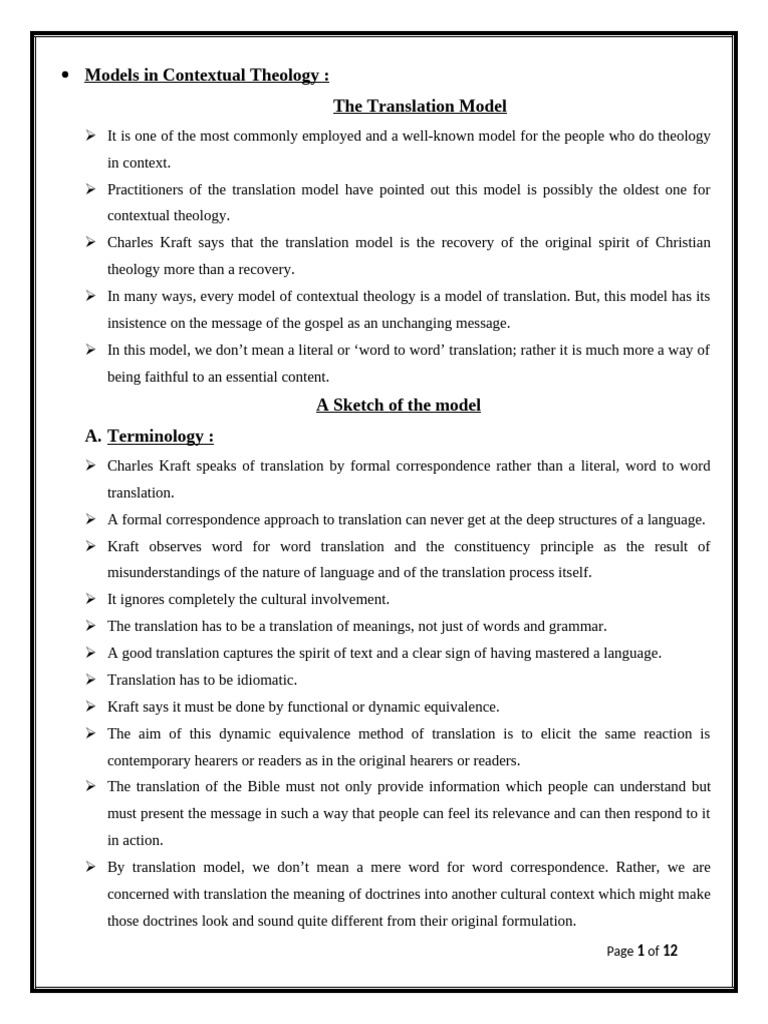 Reading Report - Various Models of Contexual Theology | PDF | Theology | Translations