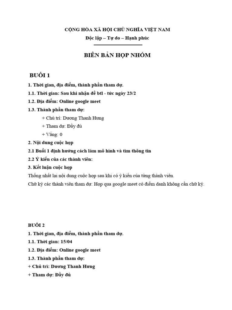 Bm 2 Bien Ban Hop Nhom | PDF