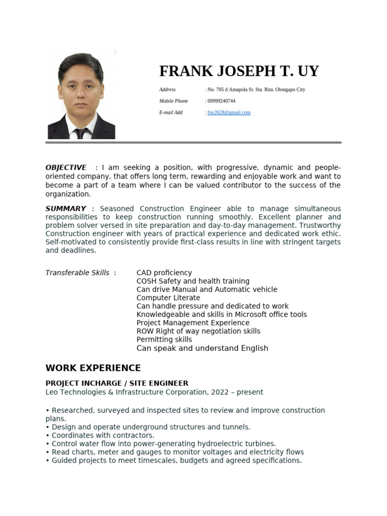 Frank Uy Resume | PDF | Career & Growth