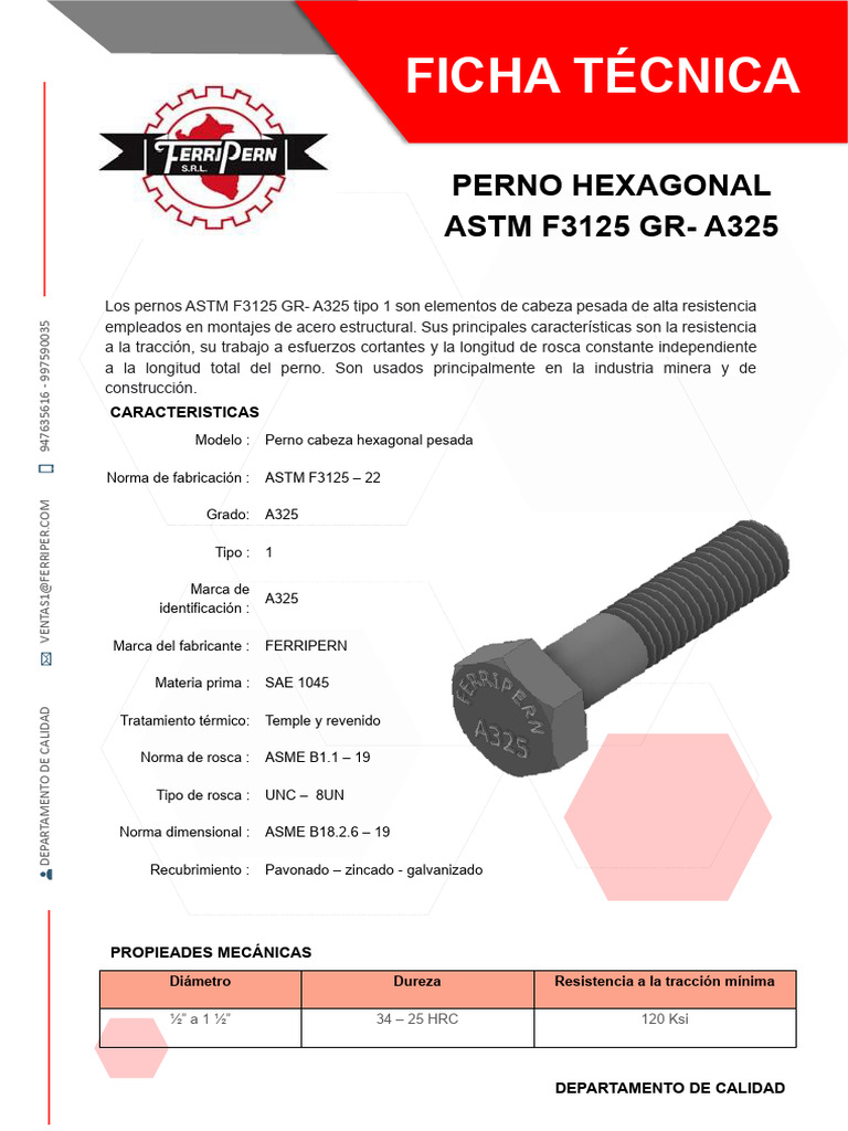 Tornillos Astm A325 | PDF | Tornillo | Materiales