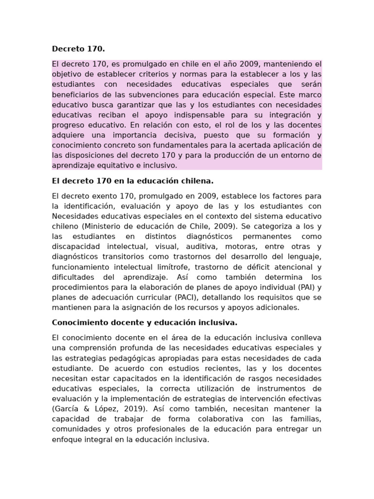 Decreto 170 | PDF | Aprendizaje | Evaluación