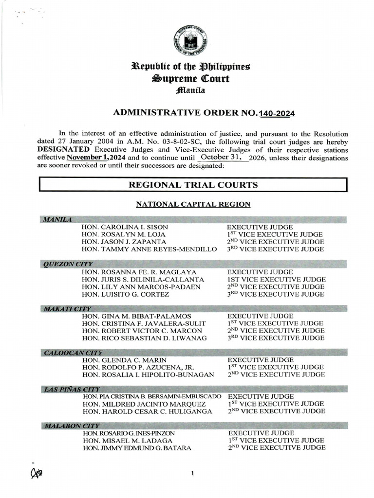 Executive Judges Designation 2024-2026 | PDF | Judge | Separation Of Powers