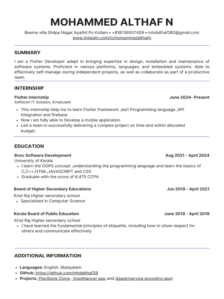 Resume Mohammed Althaf N | PDF