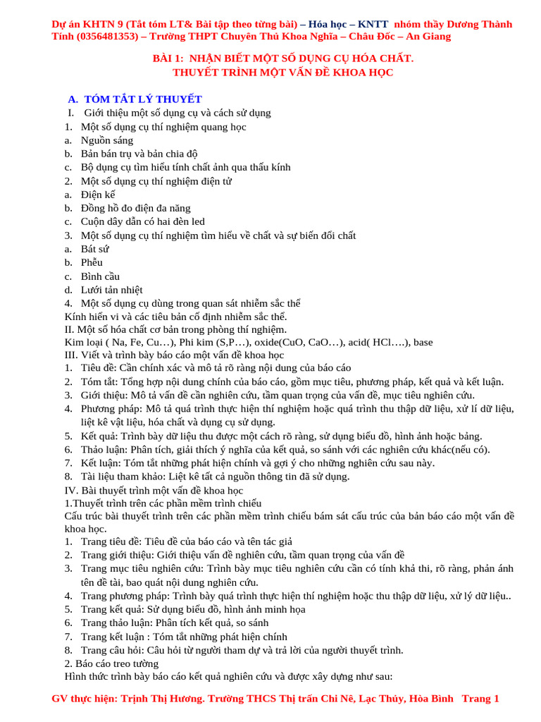 Bài 1. KHTN 9. KNTT | PDF