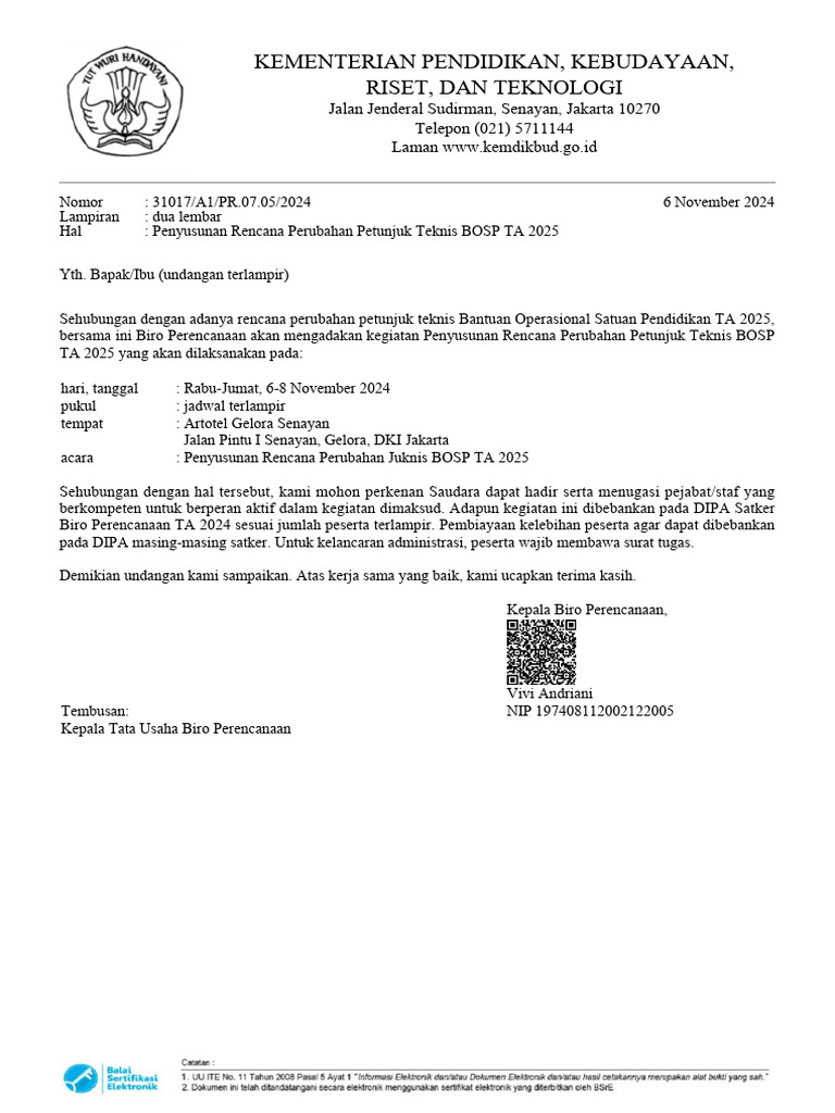 (Final) Surat Undangan Rencana Perubahan Juknis BOSP TA 2025 | PDF ...