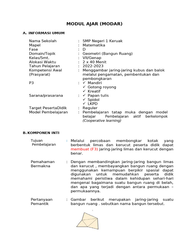 MODUL AJAR Bangun Ruang 2 MATEMATIKA | PDF
