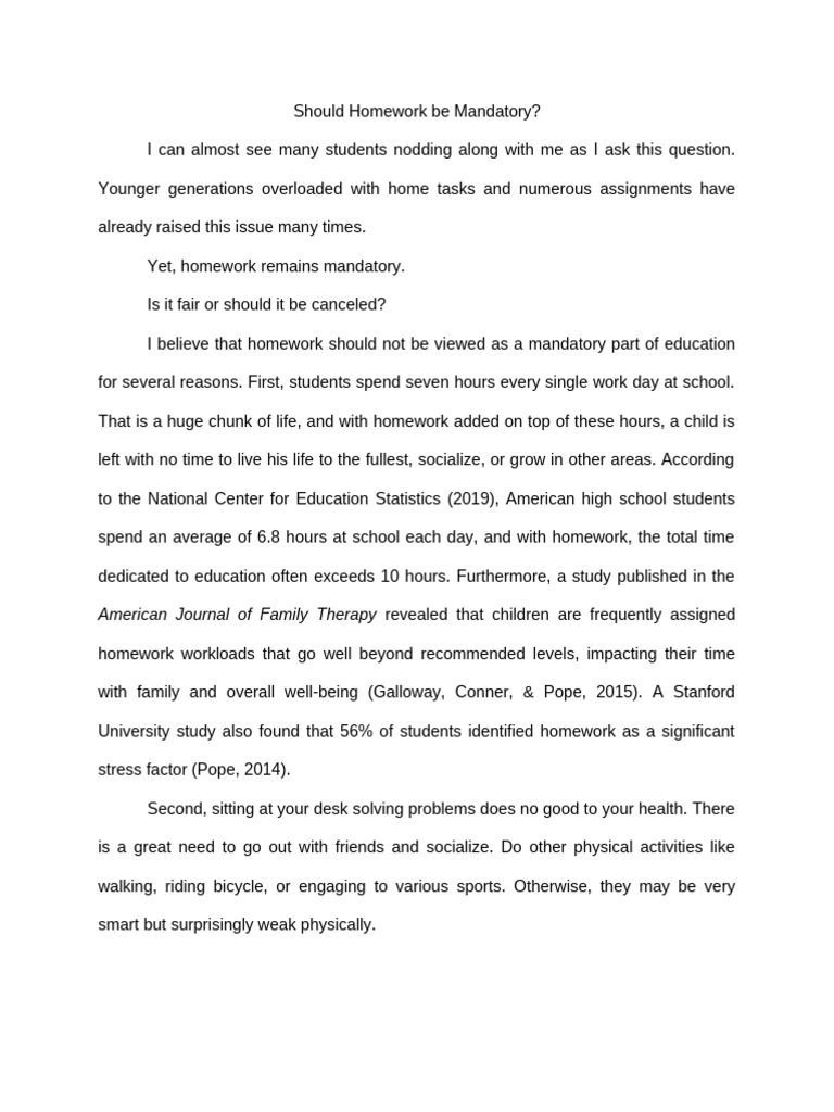 Should Homework Be Mandatory SAMPLE EVIDENCES | PDF | Homework | Teachers