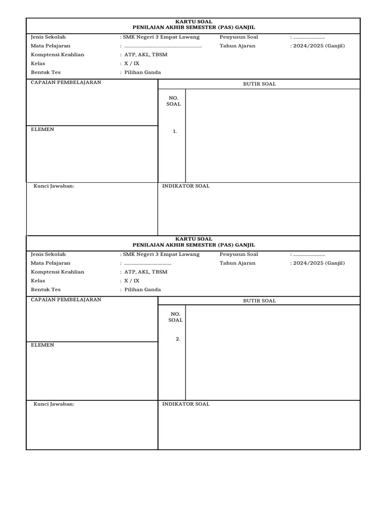 Kartu Soal Kurikulum Merdeka | PDF