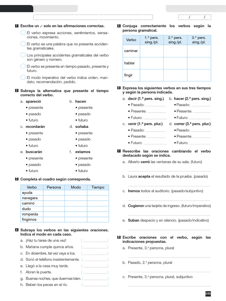 Fichas de Refuerzo El Verbo | PDF | Verbo | Gramática