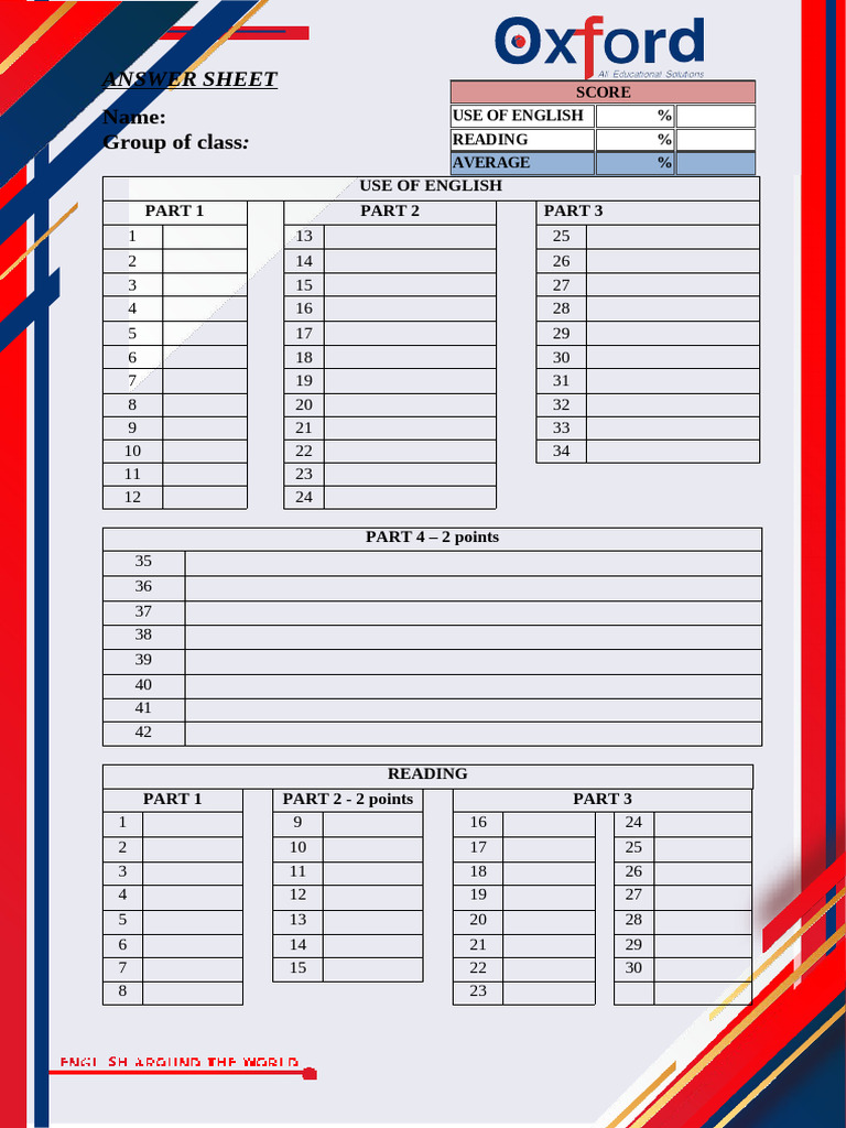 6 Answer Sheet Simulator - Oxford | PDF