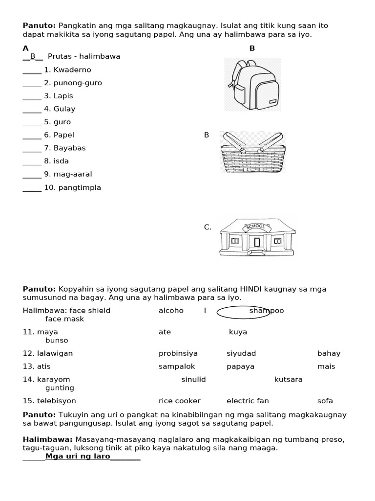 Worksheet Filipino Q4 W2 | PDF