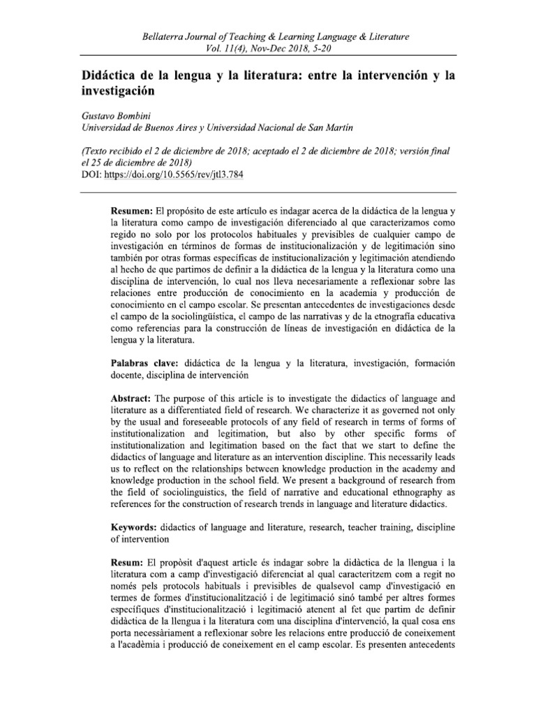 Bombini Investigacion e Intervencion Docente | PDF