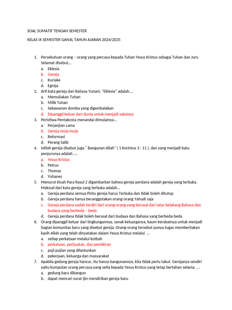 SOAL SUMATIF TENGAH SEMESTER Ganjil Agama Kelas 9 | PDF | Ilmu Sosial | Seni