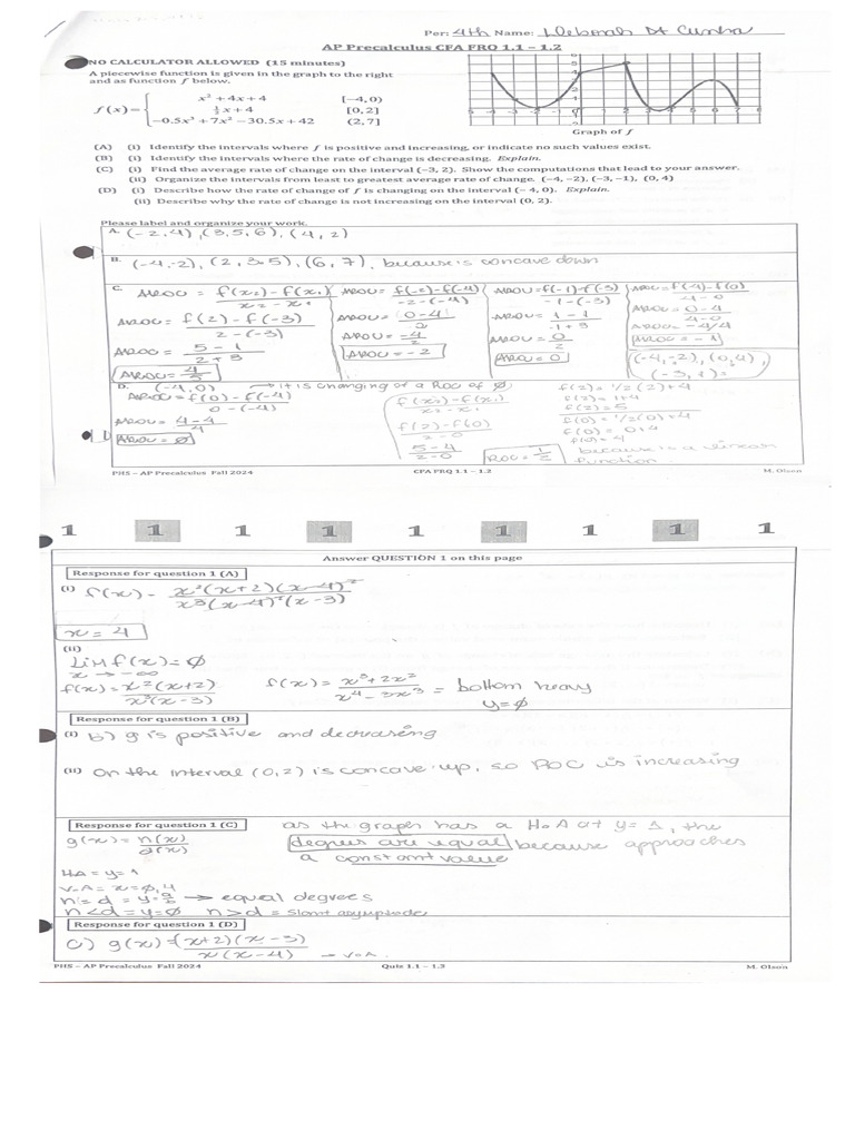 AP Precalculus CFA FRQ 1.1 - 1.2 | PDF