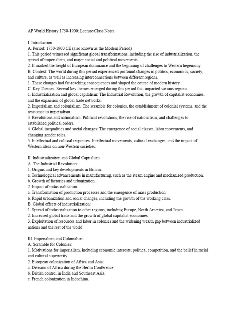1750 AP World History Lecture Notes | PDF | Imperialism | Capitalism