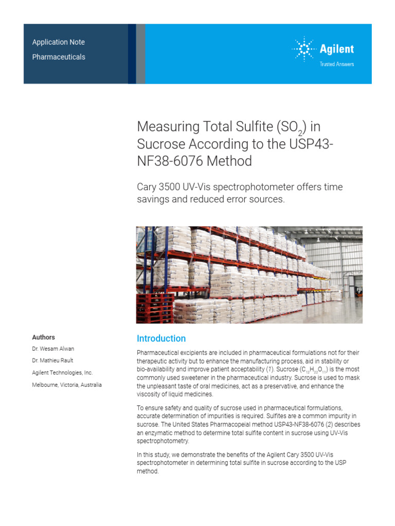 Application Usp So2 Sucrose Uv Vis 3500 5994 3930en Agilent | PDF ...