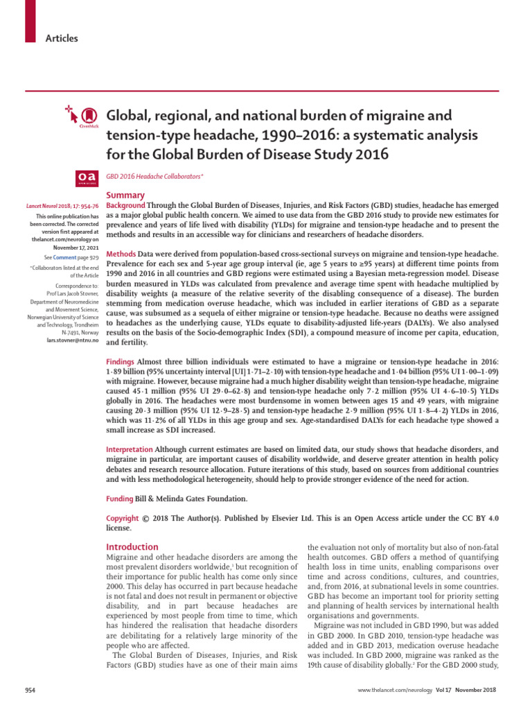 Global, Regional, and National Burden of Migraine | PDF | Headache ...