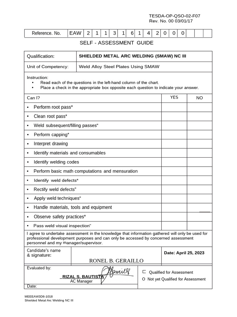 Sag Smaw NC Iii RTC NCR | PDF