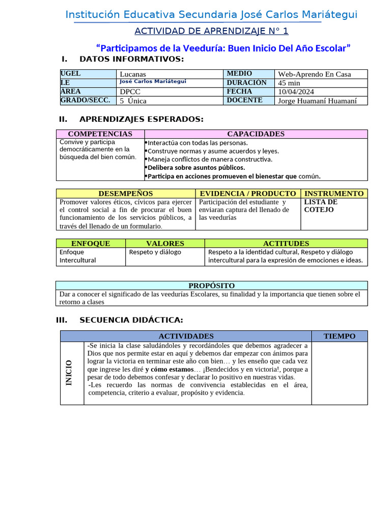 DPCC Actividad de Aprendizaje-Veeduría | PDF | Evaluación