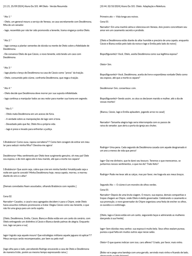 Peça de Otela para Adaptar | PDF | Otelo | Iago