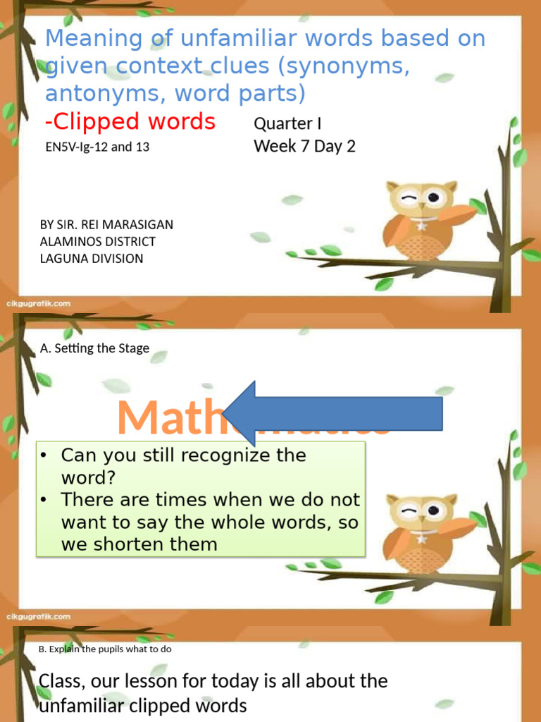 English 5 Q1Meaning of Unfamiliar Words Based On Given Context Clues ...